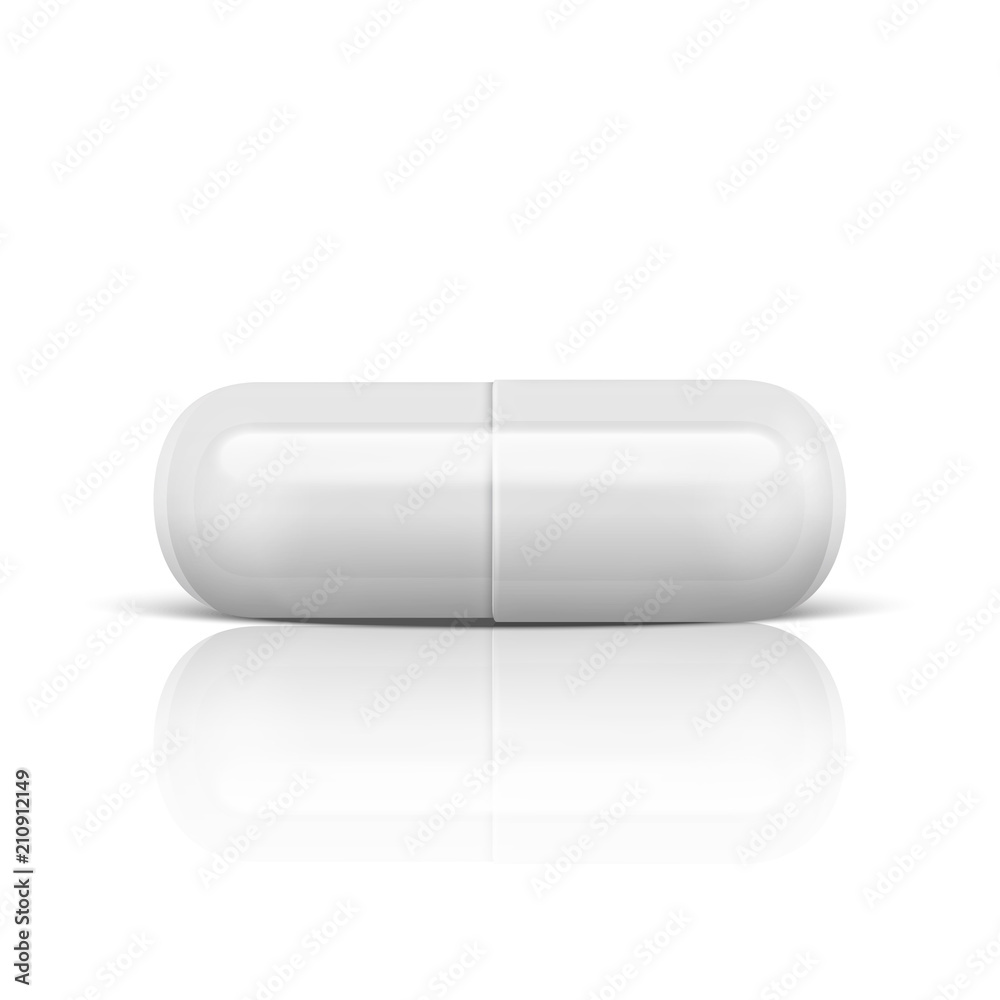 Vector realistic 3d white medical pill icon with reflection isolated on ...