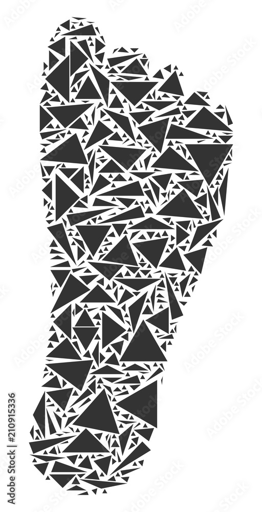 Human footprint mosaic of triangle items in various sizes and shapes ...