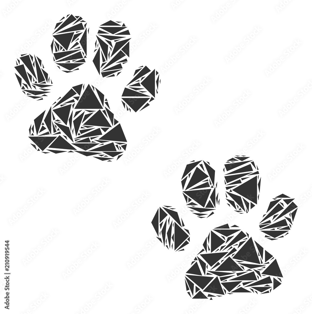 Paw footprints collage of triangle items in variable sizes and shapes ...