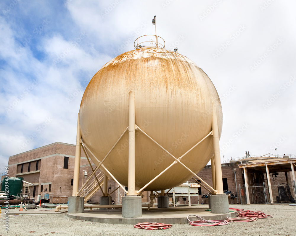 Methane Storage Tank at a Wastewater Treatment Plant Stock Photo ...