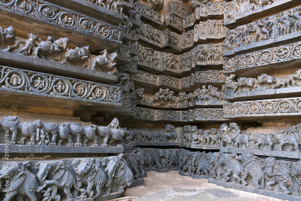 Friezes of animals, scenes from mythological episodes from Ramayana and ...