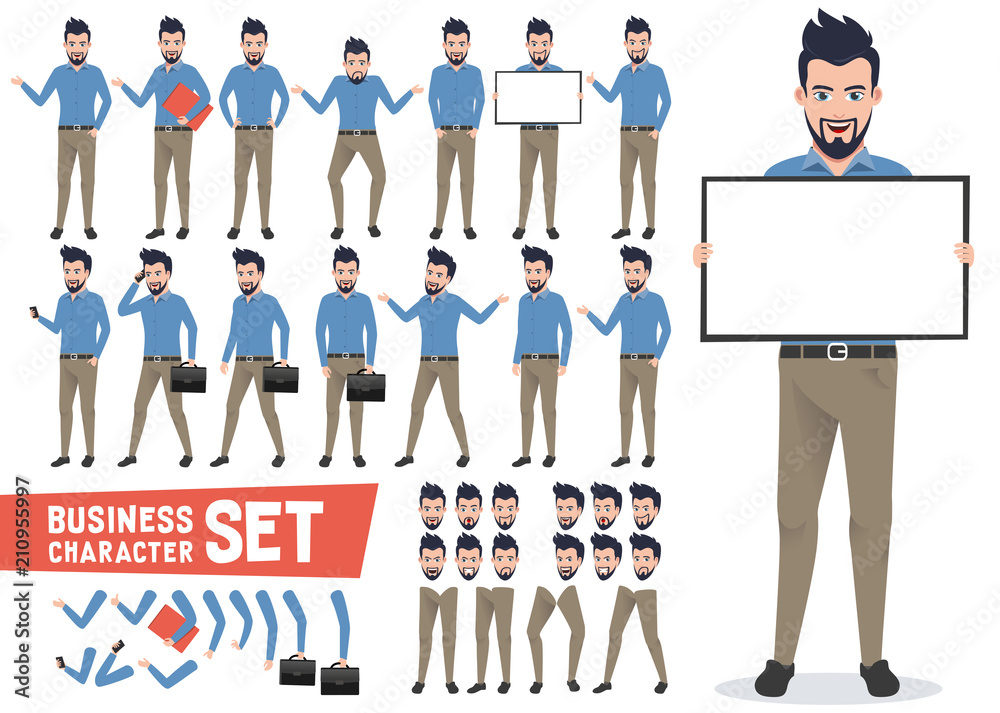 Business characters vector set with professional businessman wearing ...