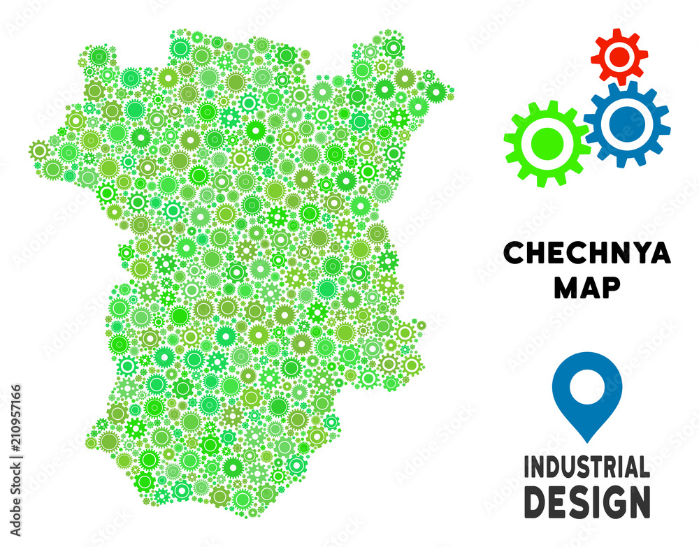 Gear Chechnya map mosaic of small gearwheels. Abstract territory plan ...