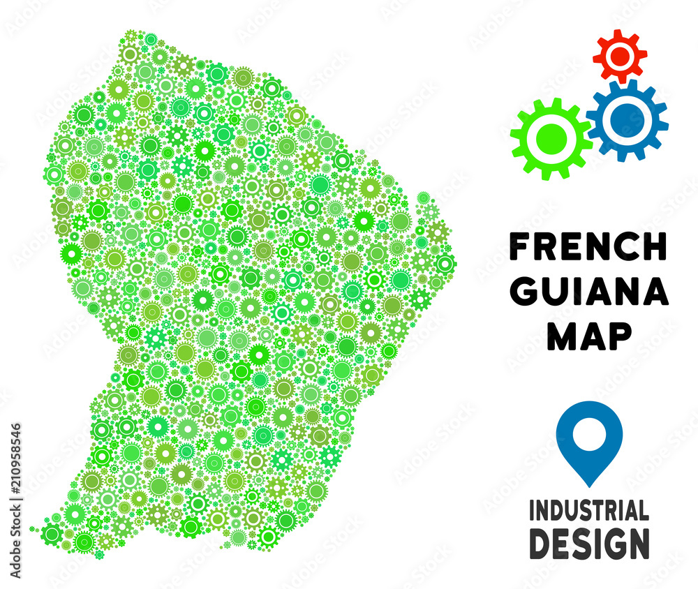 Gear French Guiana map composition of small cogwheels. Abstract ...