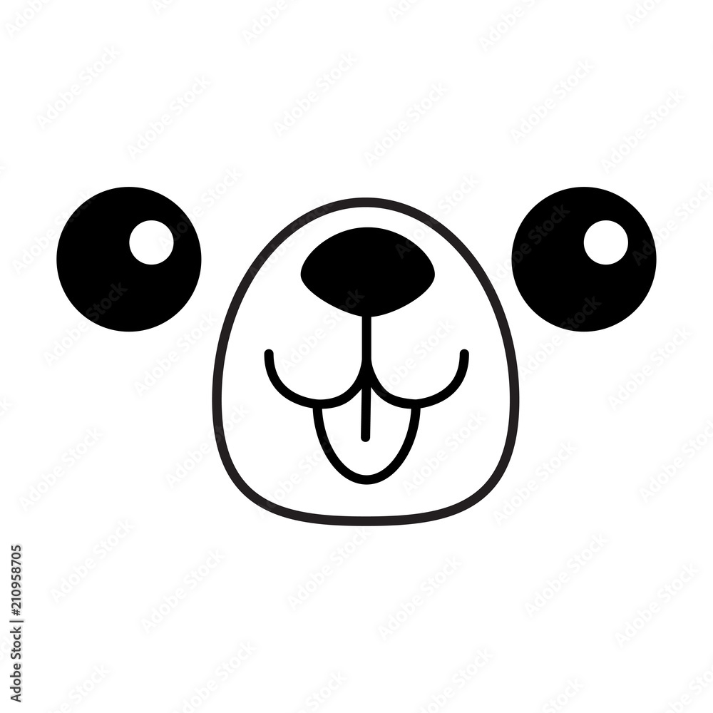 Dog happy square face head icon. Contour line silhouette. Cute cartoon ...