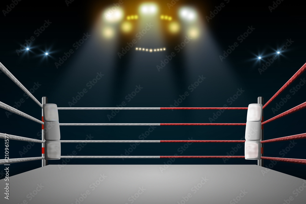 boxing ring with illumination by spotlights. digital effect. Stock ...