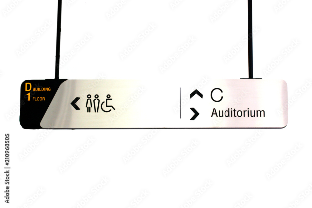 toilet sign and direction to auditorium Stock Photo | Adobe Stock