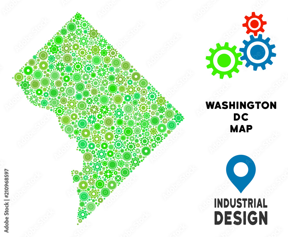 Gear Washington DC map collage of small wheels. Abstract territorial ...