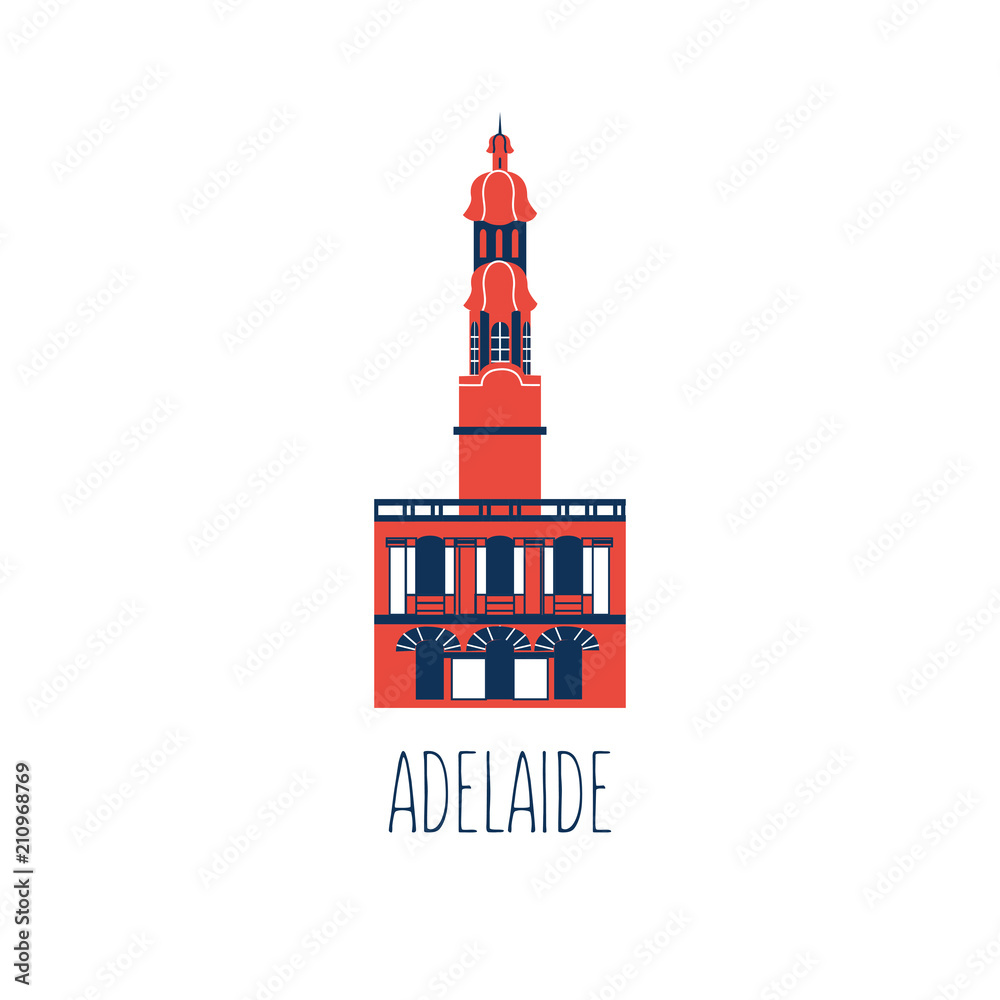 Australian cartoon travel vector illustration, landmark Adelaide Town ...