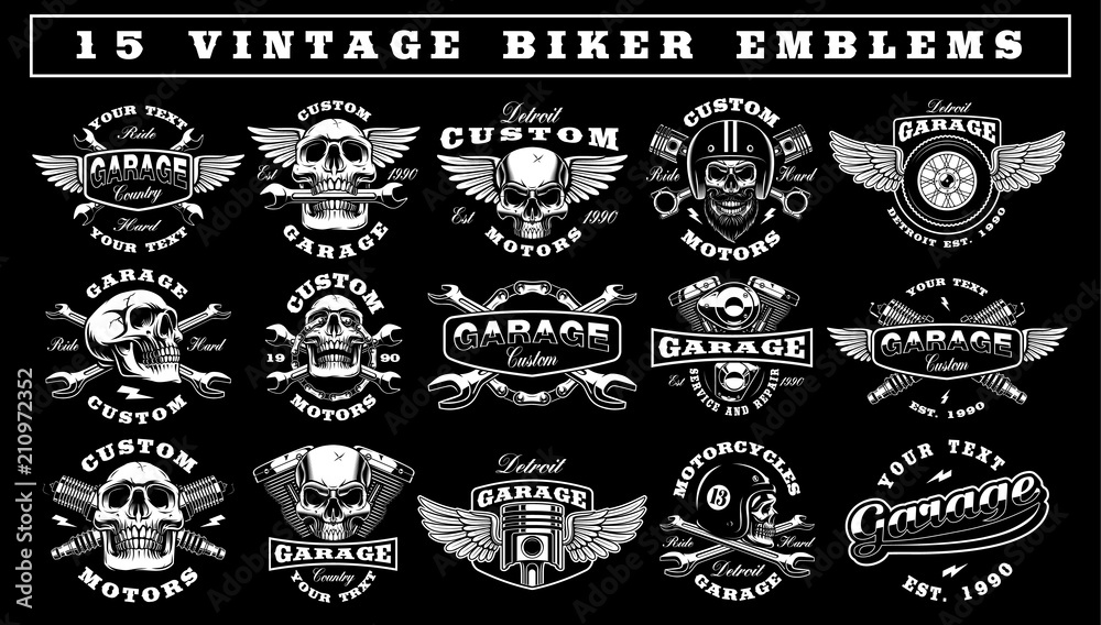 Set of Vintage Biker Emblems Stock Vector | Adobe Stock