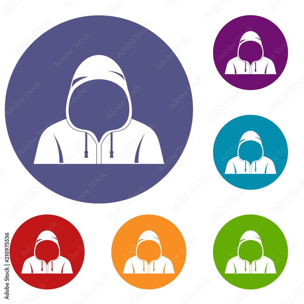 Hood icons set in flat circle red, blue and green color for web Stock ...
