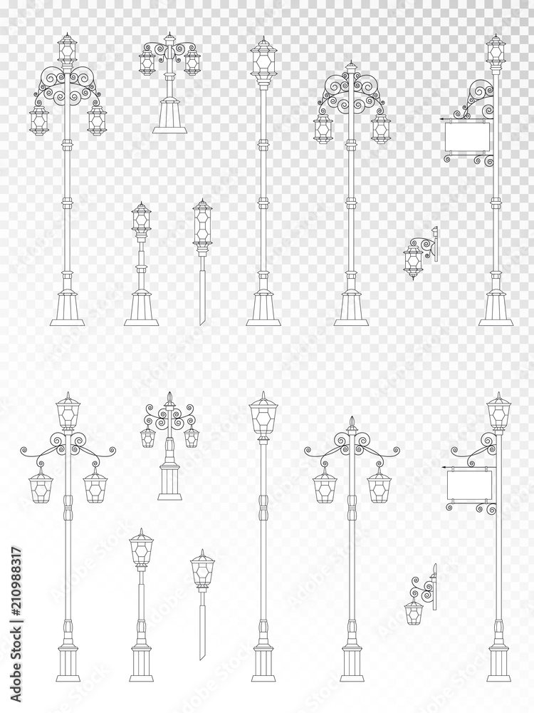 Vector set of street lights on transparent background. Collection in ...