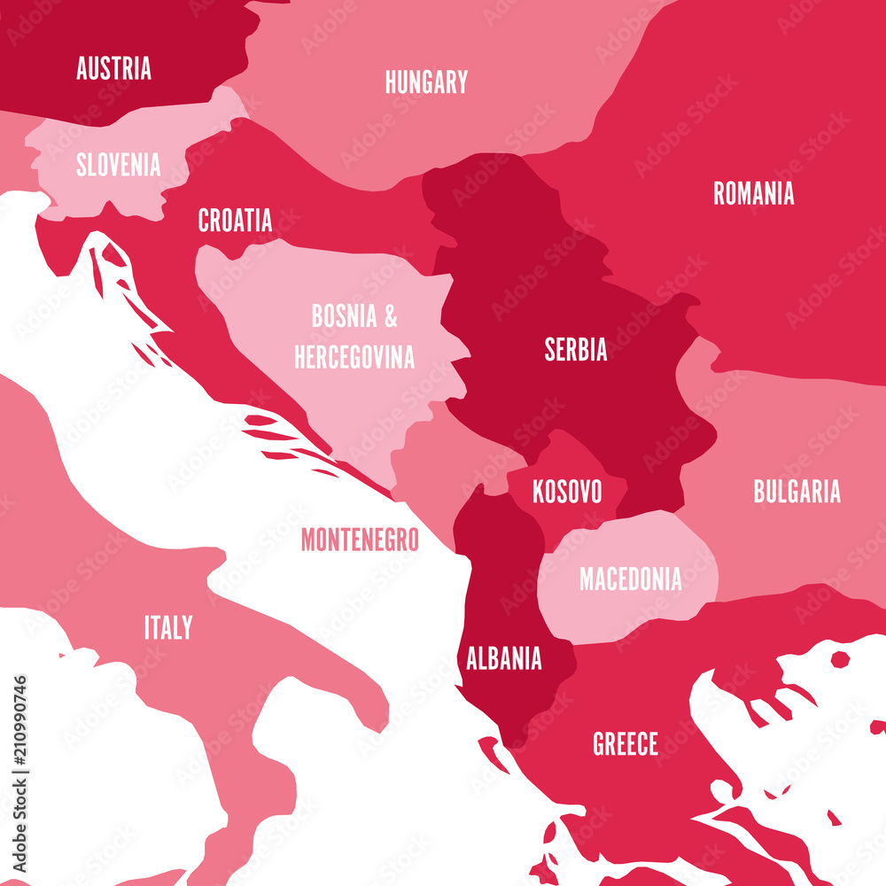 Political map of Balkans - States of Balkan Peninsula. Four shades of ...