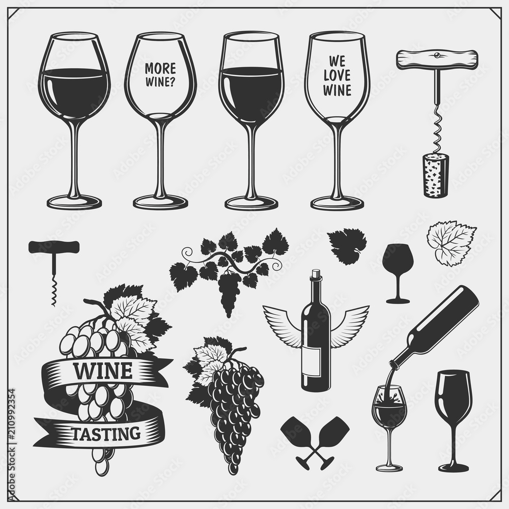 Collection of Wine icons and design elements. Stock Vector | Adobe Stock