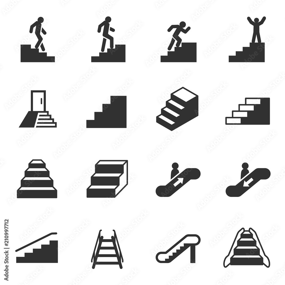 Vetor de Staircase, monochrome icons set. simple symbols collection do ...