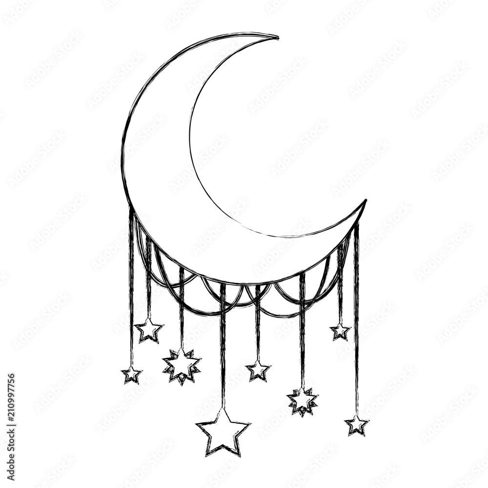 moon crescent with stars hanging vector illustration design Stock ...