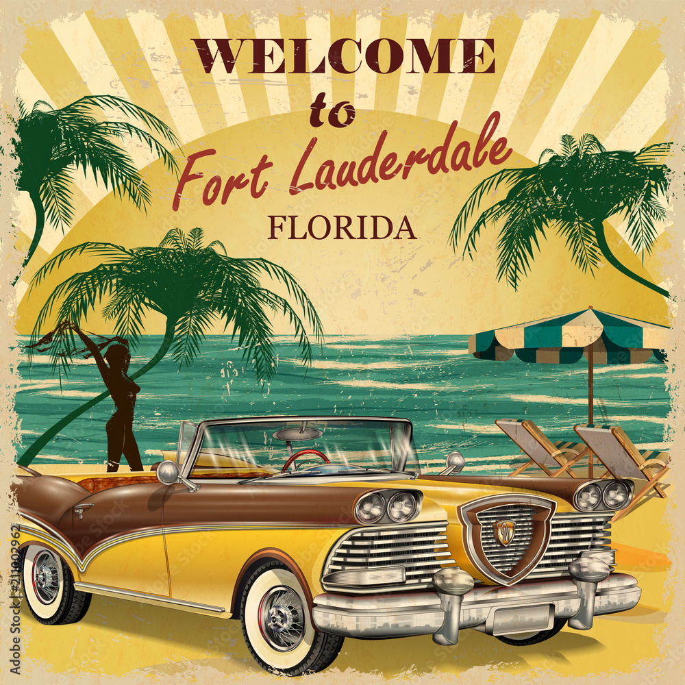 Welcome to Fort Lauderdale, Florida retro poster. Stock Vector | Adobe ...