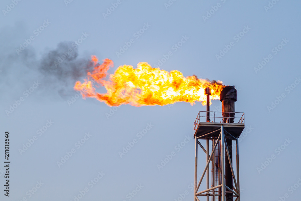 Fire on flare blow out in Offshore oil and Gas central processing ...