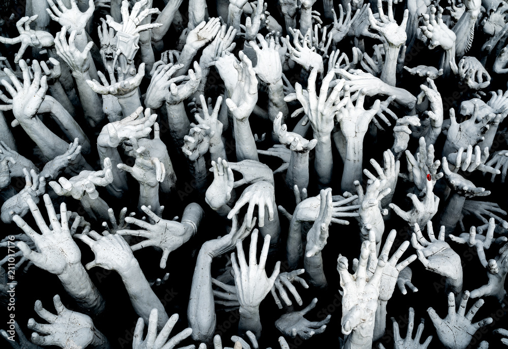 Hands from hell - Horror Background For Halloween Concept. Zombie ...
