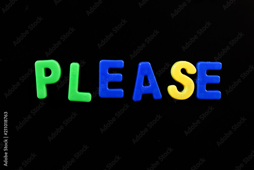 English letters in black background are the words please Stock Photo ...