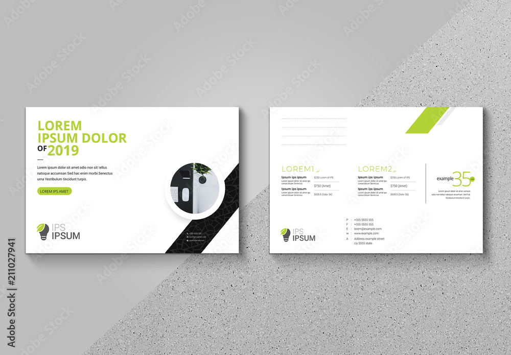 Postcard Layout with Green Accents Stock Template | Adobe Stock