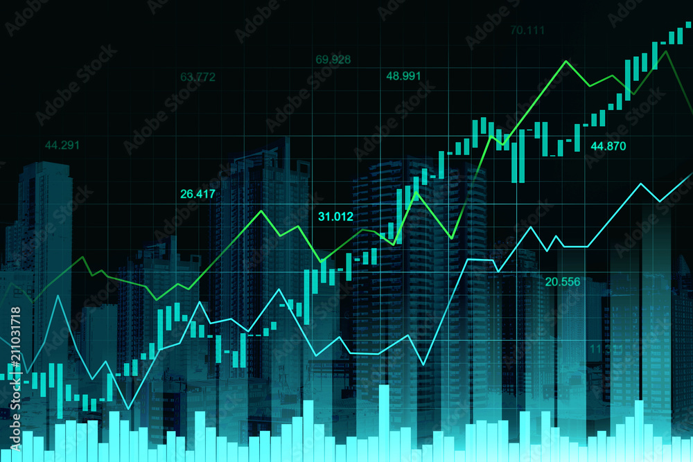 Stock market or forex trading graph in graphic double exposure concept ...