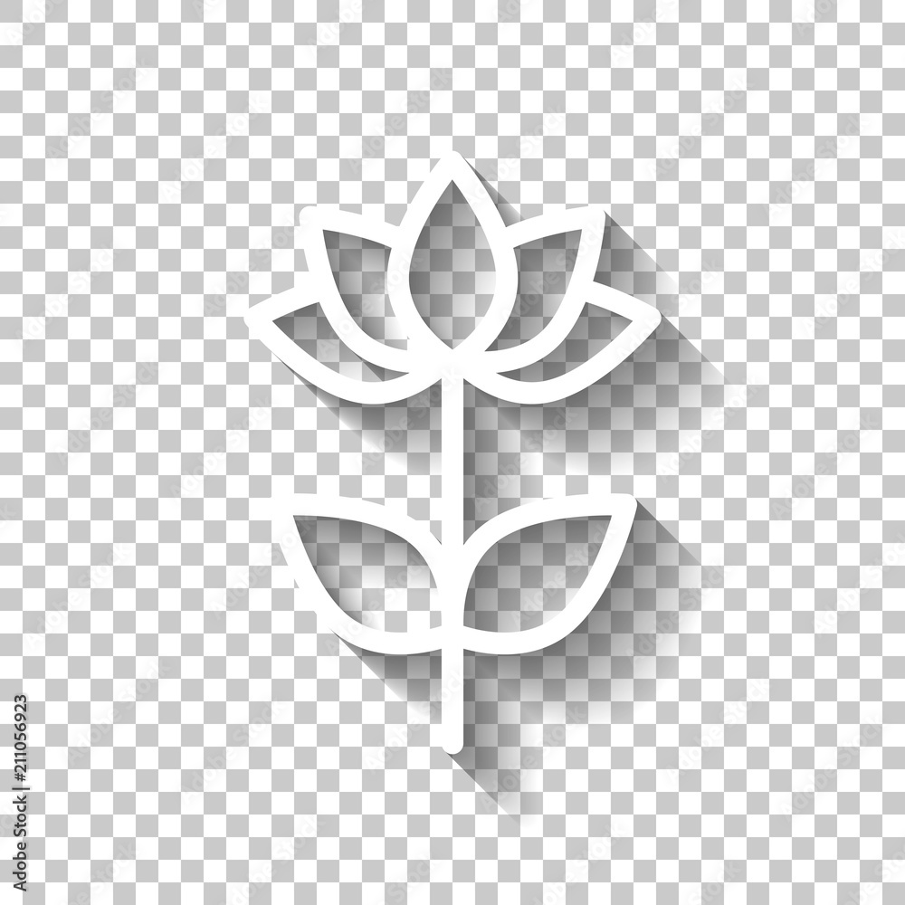 Simple flower symbol. Linear icon. White icon with shadow on tra Stock ...