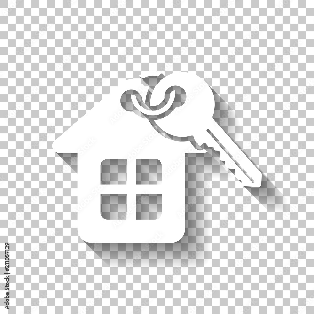 House with key. White icon with shadow on transparent background Stock ...