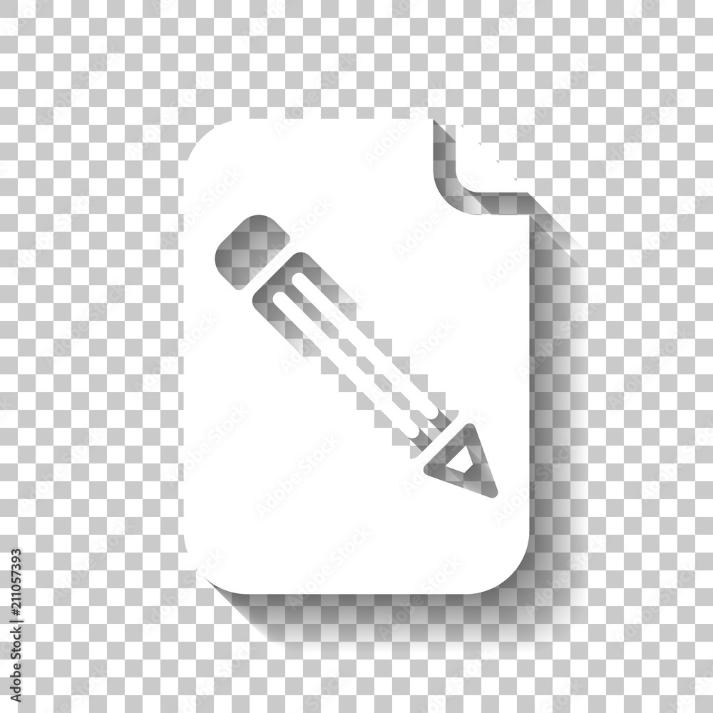 Paper and pencil icon. White icon with shadow on transparent bac Stock ...