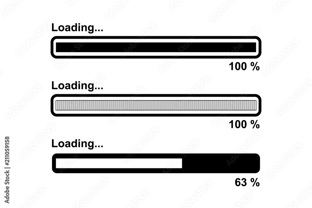 Loading bar set, black isolated on white background, vector ...
