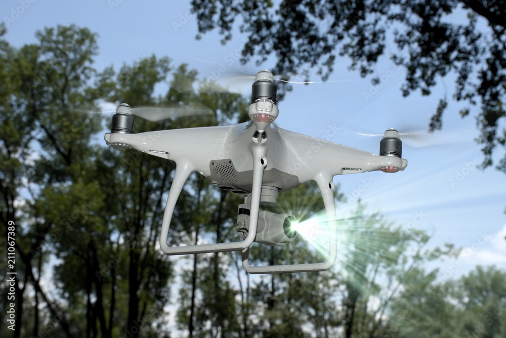 Drone Technology - Drone Unit in Flight - Detailed Image - Cameras and ...