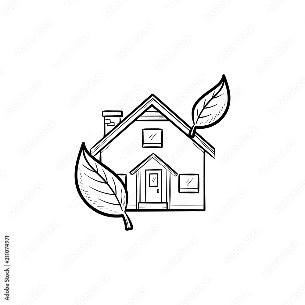 Ecological house hand drawn outline doodle icon. Country house with ...