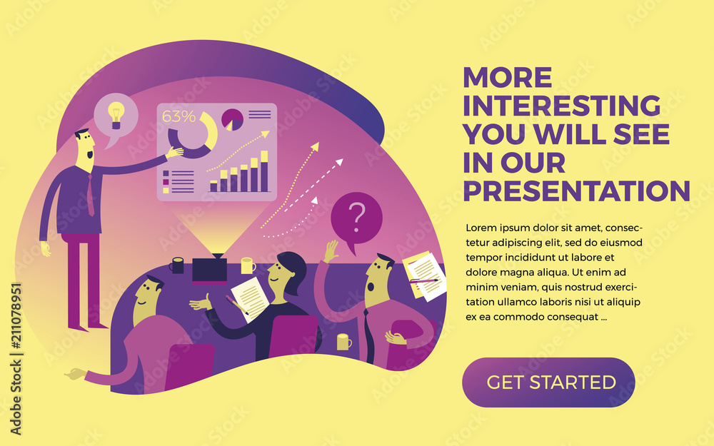 Business infographics with illustrations of business situations. A man ...