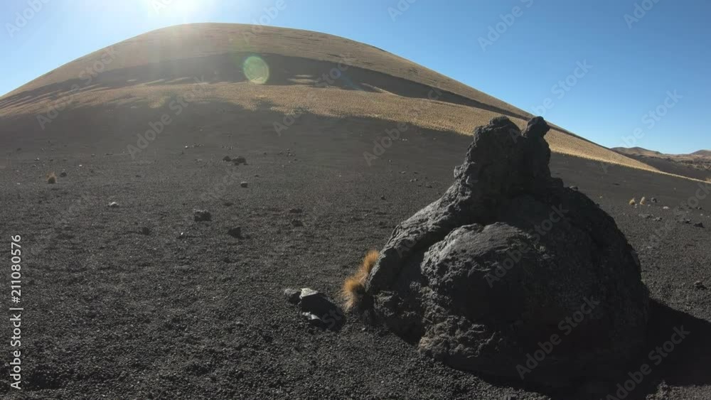 Stabilized camera movement moving slowly to a pumped bomb volcanic rock ...