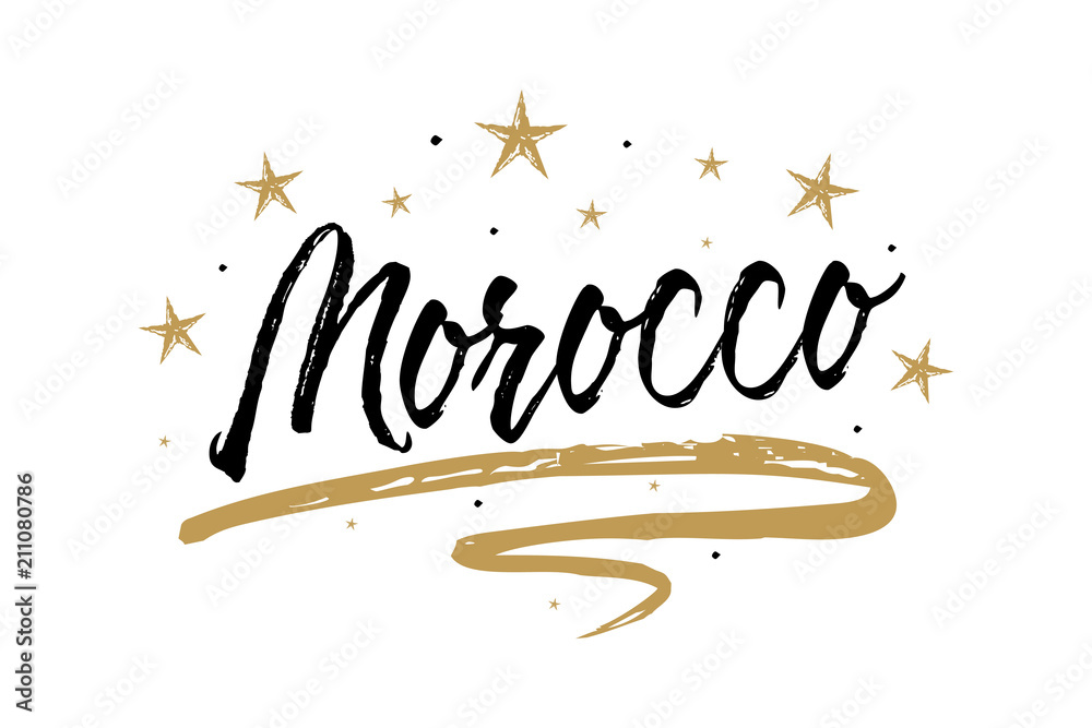 Morocco. Name country word text card, banner script. Beautiful ...
