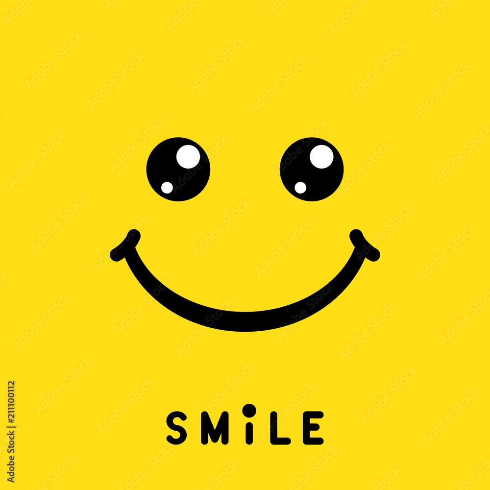Smile sign, icon, label, logo, symbol on yellow background. Vector ...