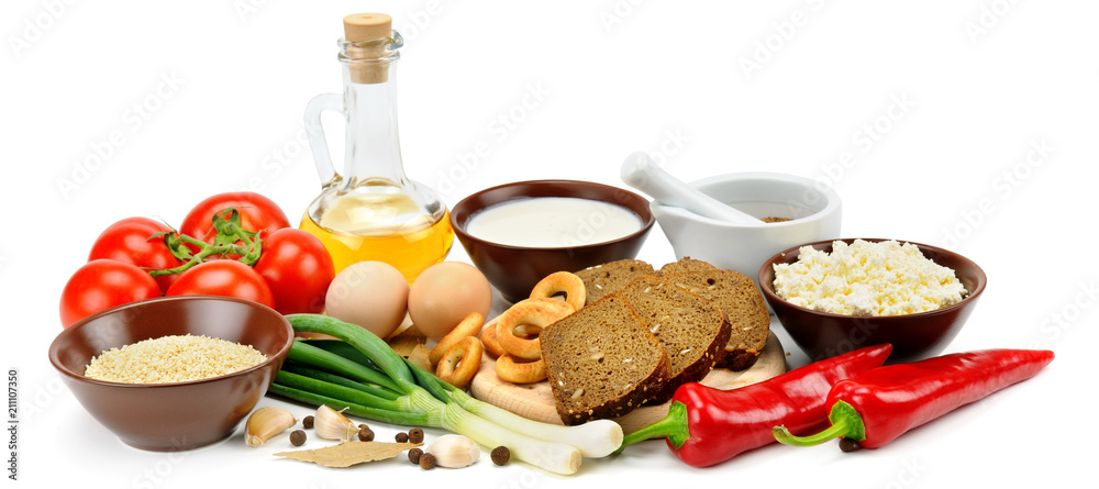 Set of natural products isolated on white background. Wide photo. Stock ...