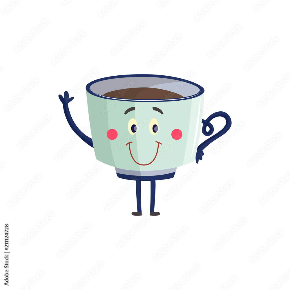 Cup of black coffee or tea cartoon character isolated on white ...