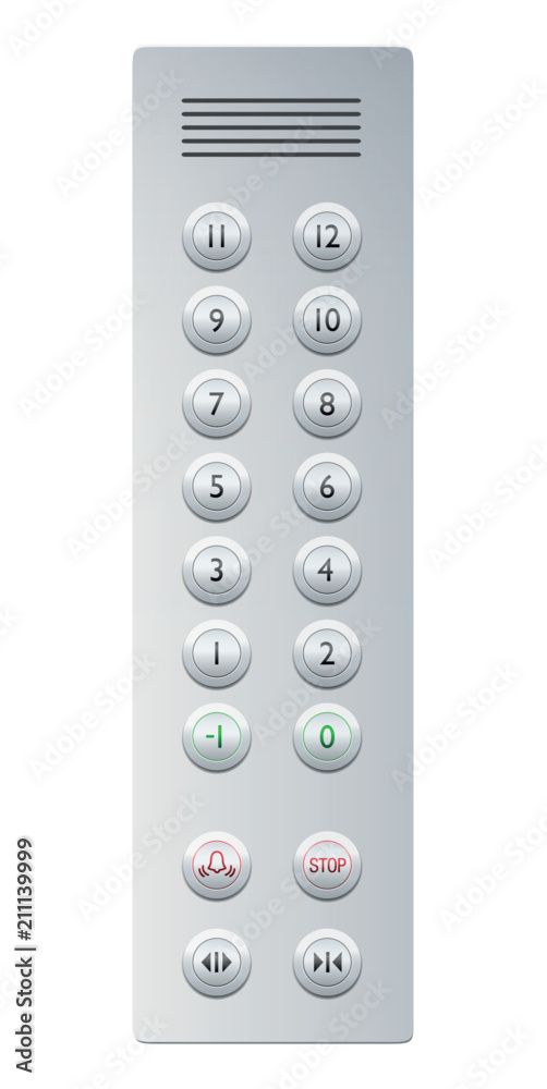 Elevator buttons. Metallic control panel for a building with twelve ...