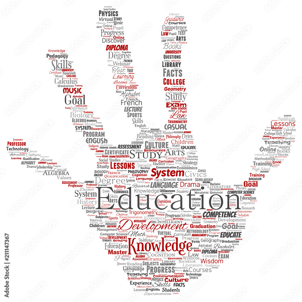 Vector conceptual education, knowledge, information hand print stamp ...