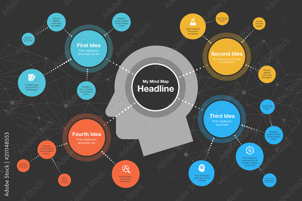 Vector infographic for mind map visualization template with colorful ...