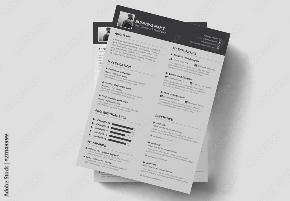 Dark Gray and White Resume Layout Stock Template | Adobe Stock