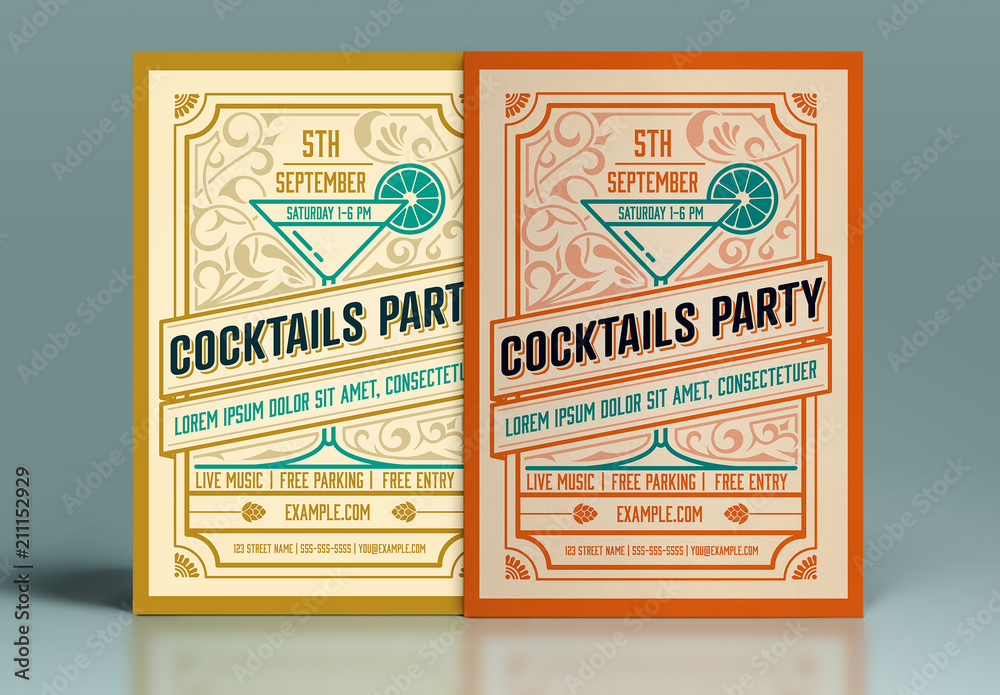 Retro-Style Cocktail Party Invitation Layout Stock Template | Adobe Stock