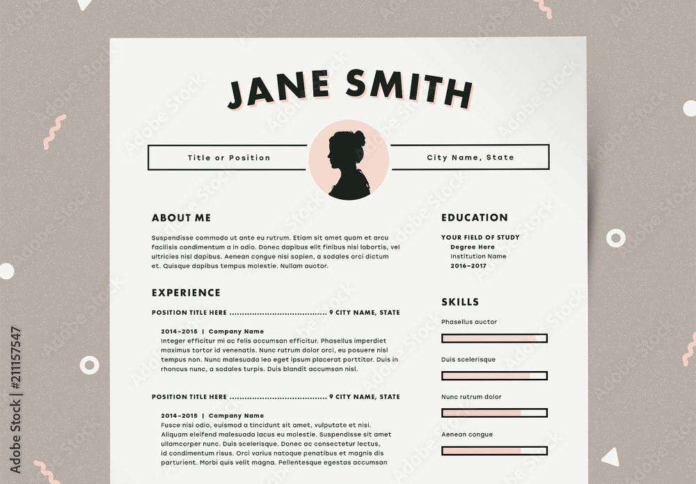 Resume Layout Kit with Profile Image Placeholder Element Stock Template | Adobe Stock
