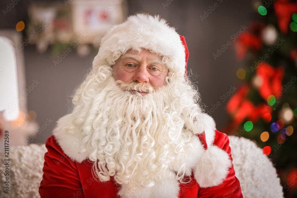 Authentic Santa Claus with bushy white beard indoors Stock Photo ...