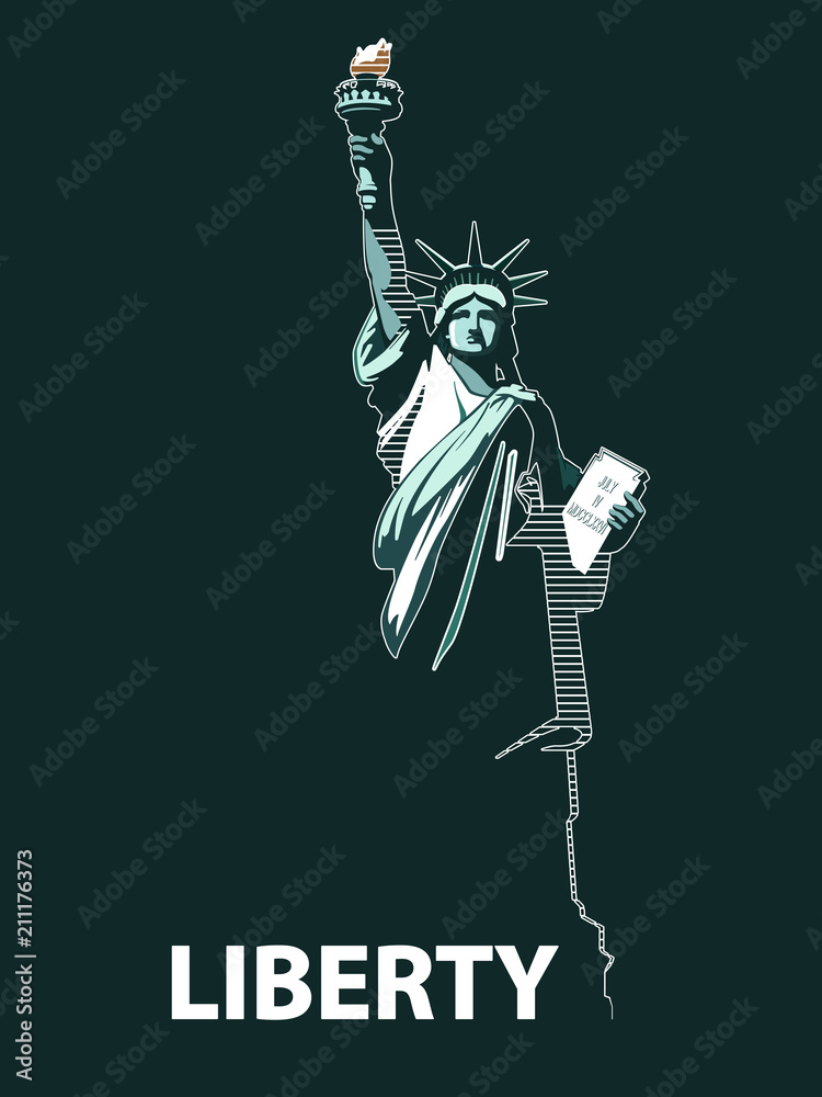 Statue of Liberty USA, poster. Green Linear Picture. National Symbol of ...
