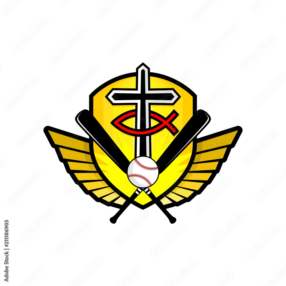Christian sports logo. The golden shield, the cross of Jesus, the sign ...