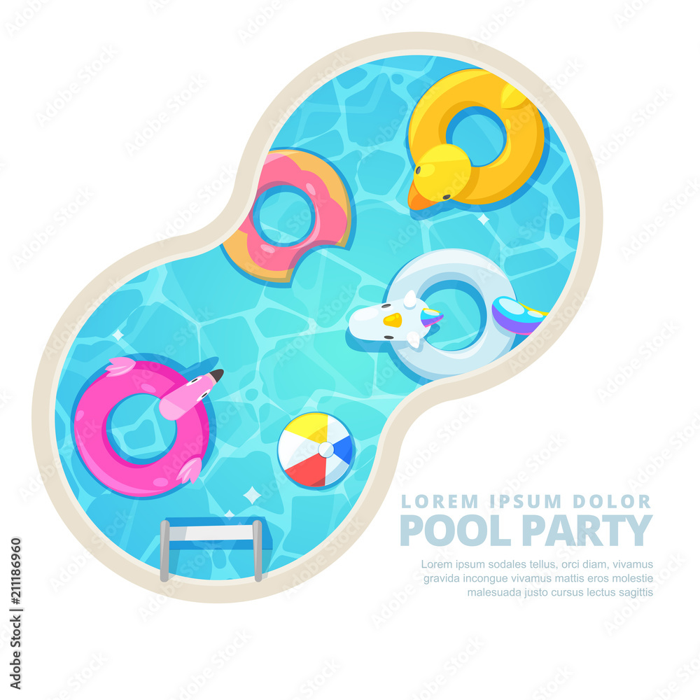 Isolated circle swimming pool, vector cartoon illustration. Summer ...