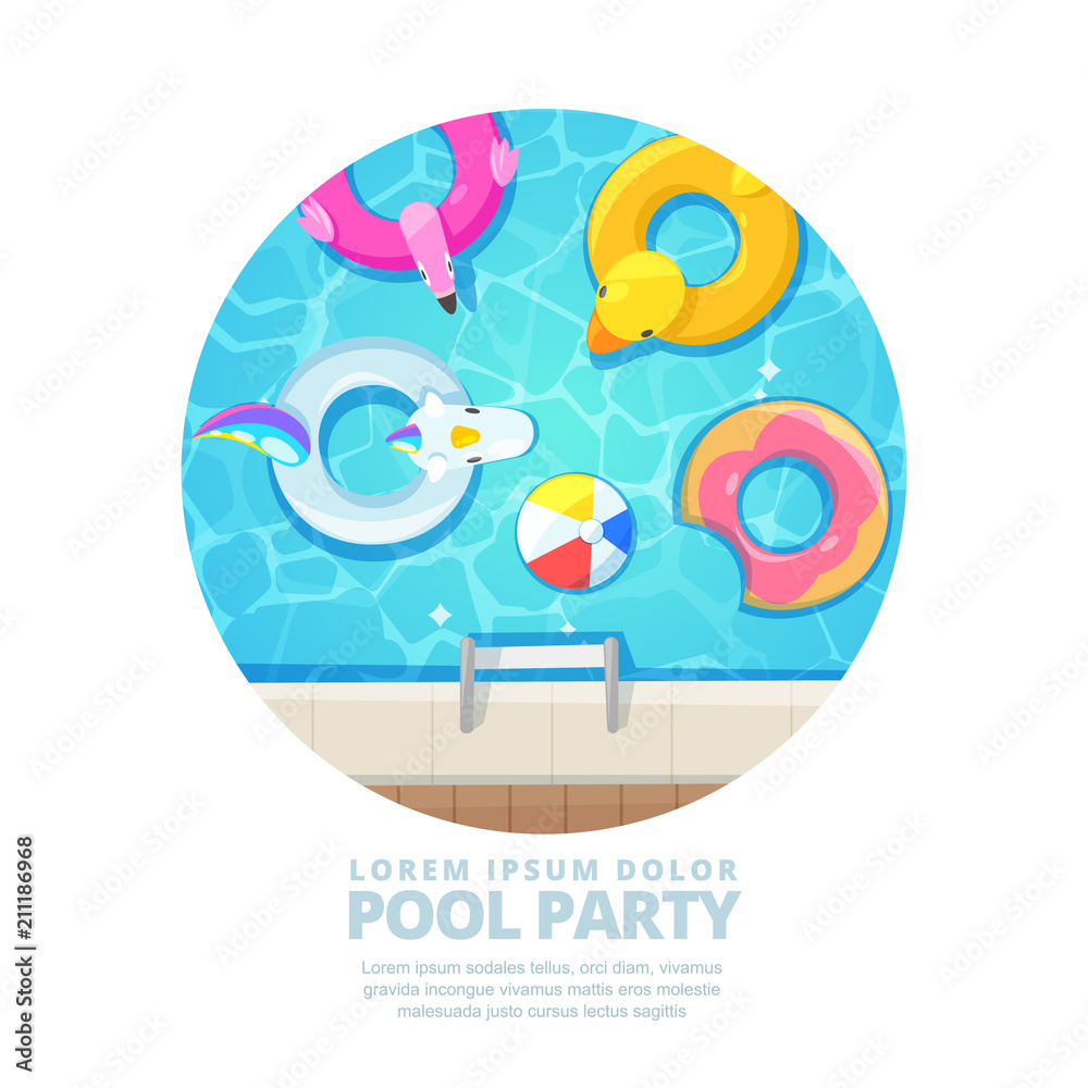 Isolated circle swimming pool, vector cartoon illustration. Summer ...