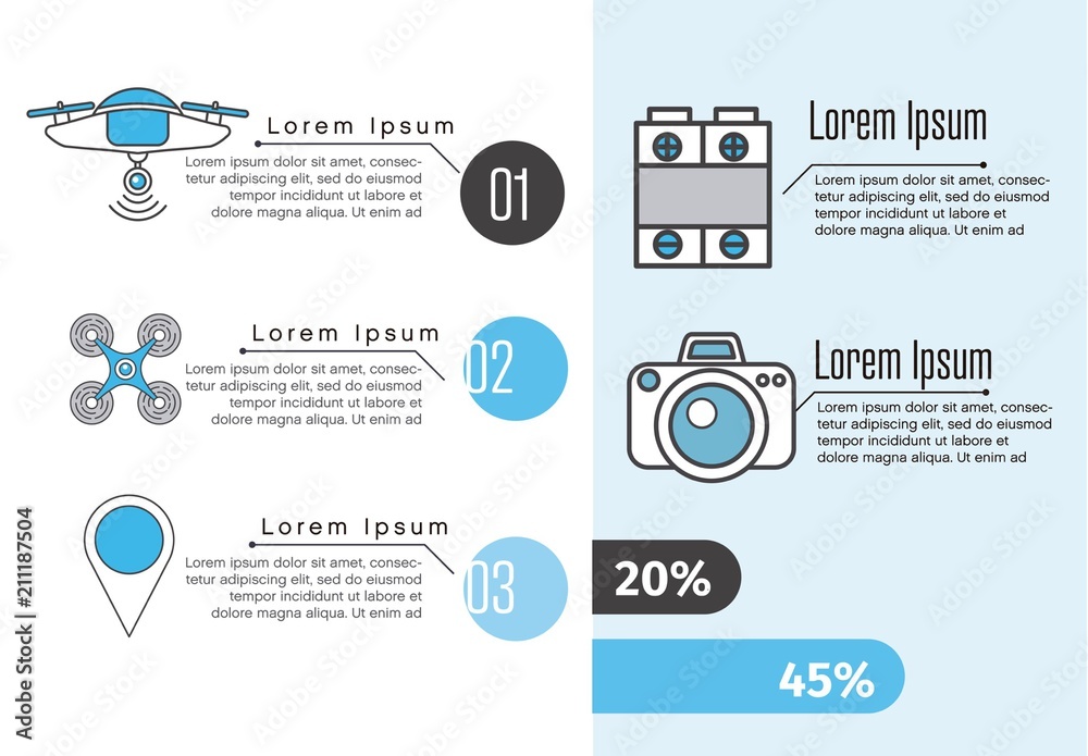 Blue and Yellow Drone Camera Battery Controller Infographic Stock ...